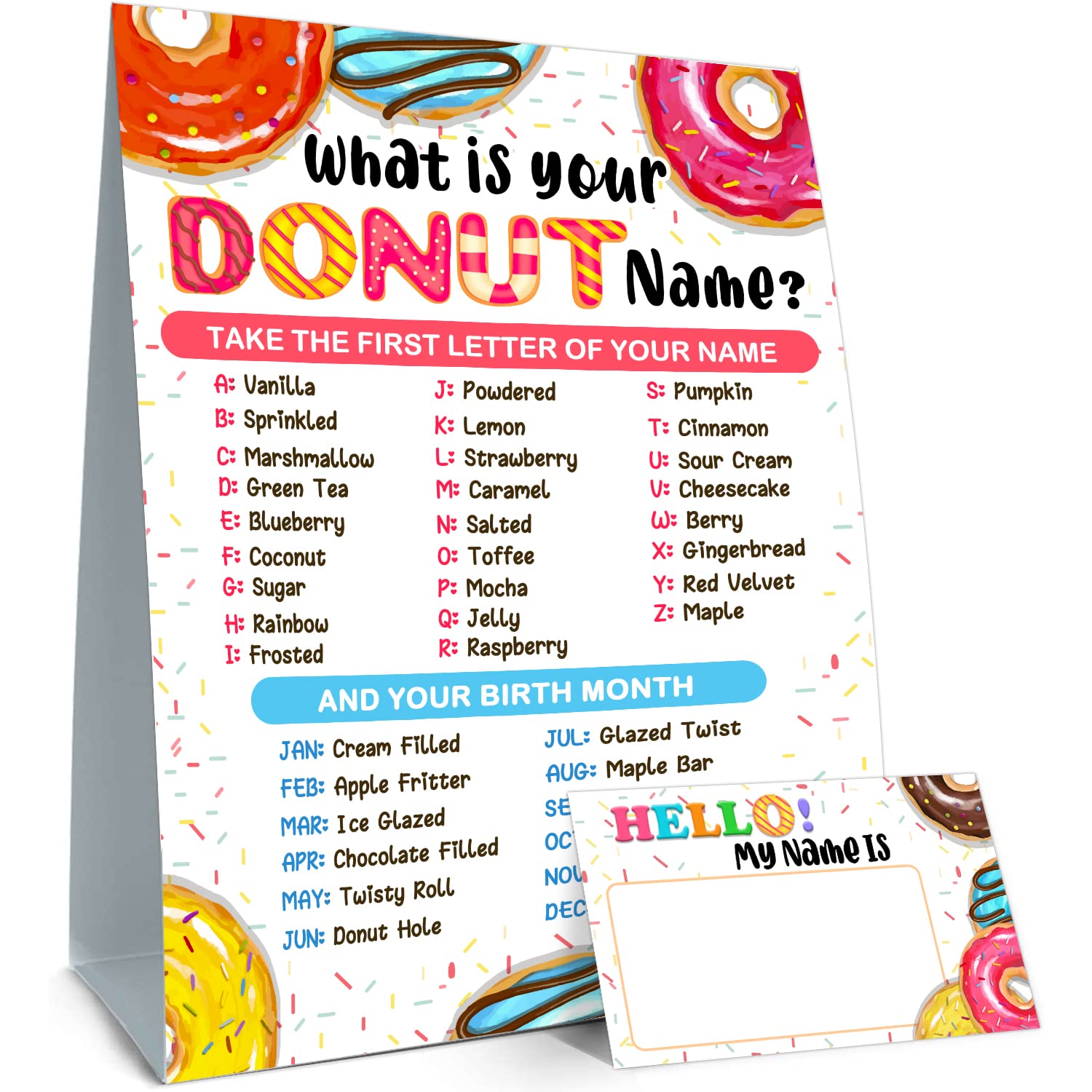 Amazon.com: What is Your Donut Name Game, Game Sign and 30 Cards, Donut ...