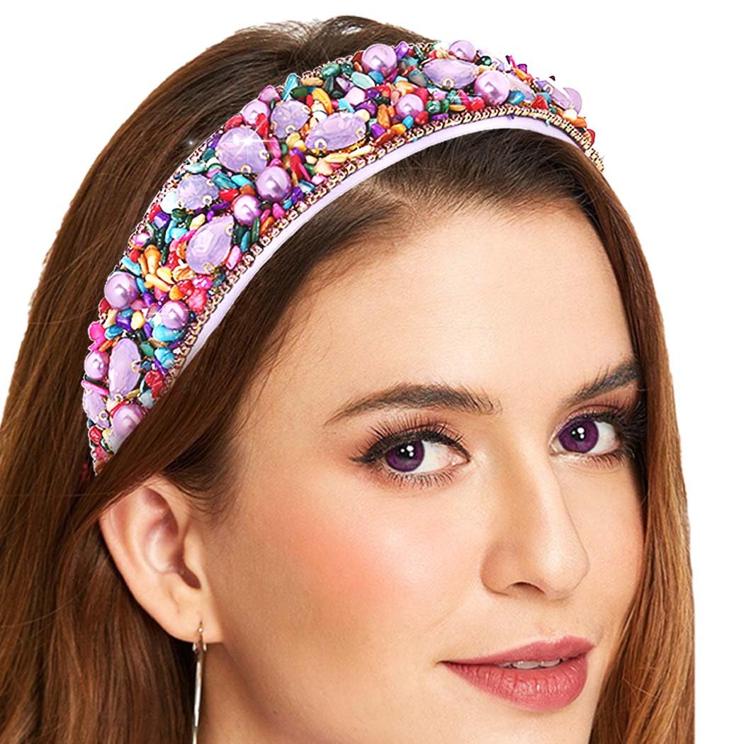 Amazon.com : Coridy Rhinetsones Pearl Headbands Purple Wide Hairbands ...