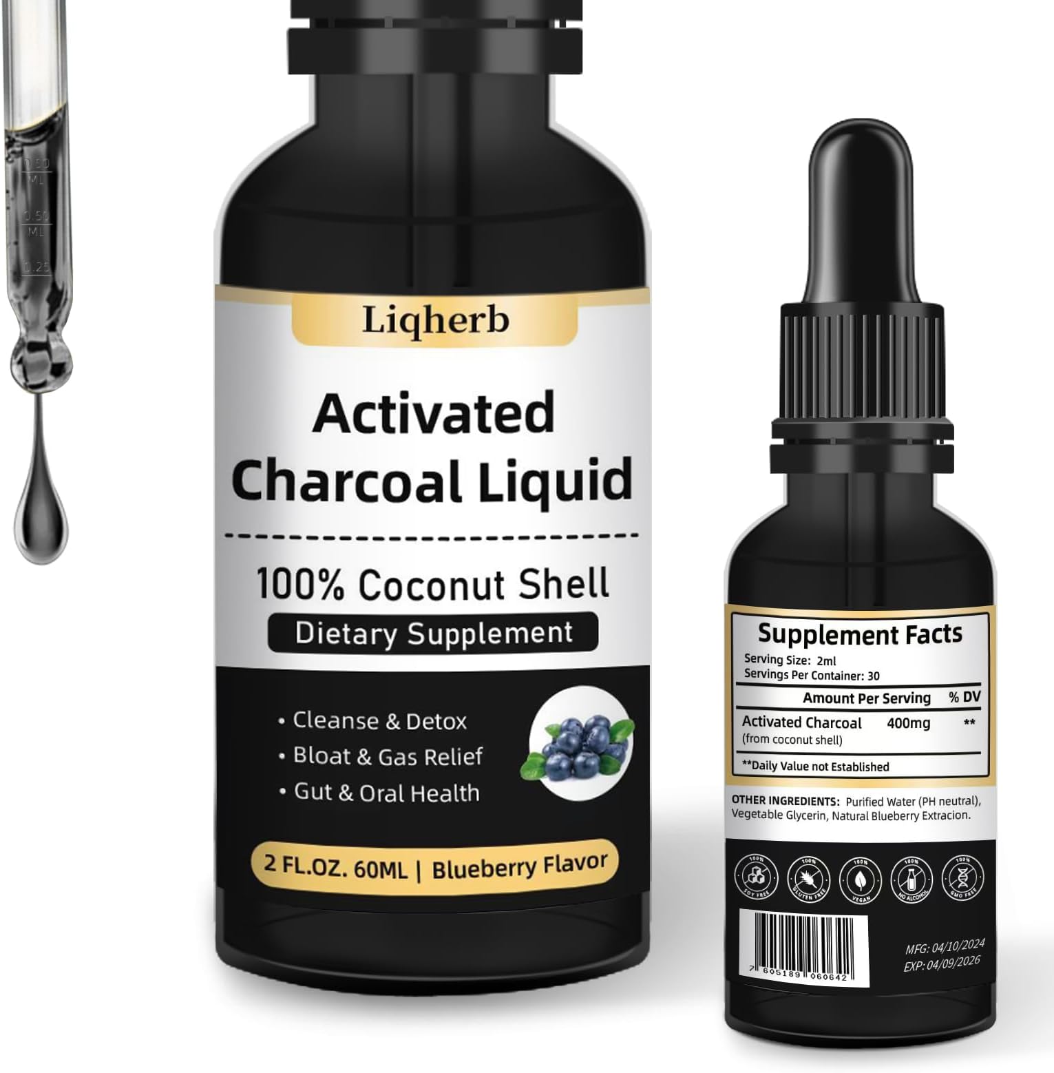 Amazon.com: Activated Charcoal Liquid 400mg, for Adults & Kids, Detox ...