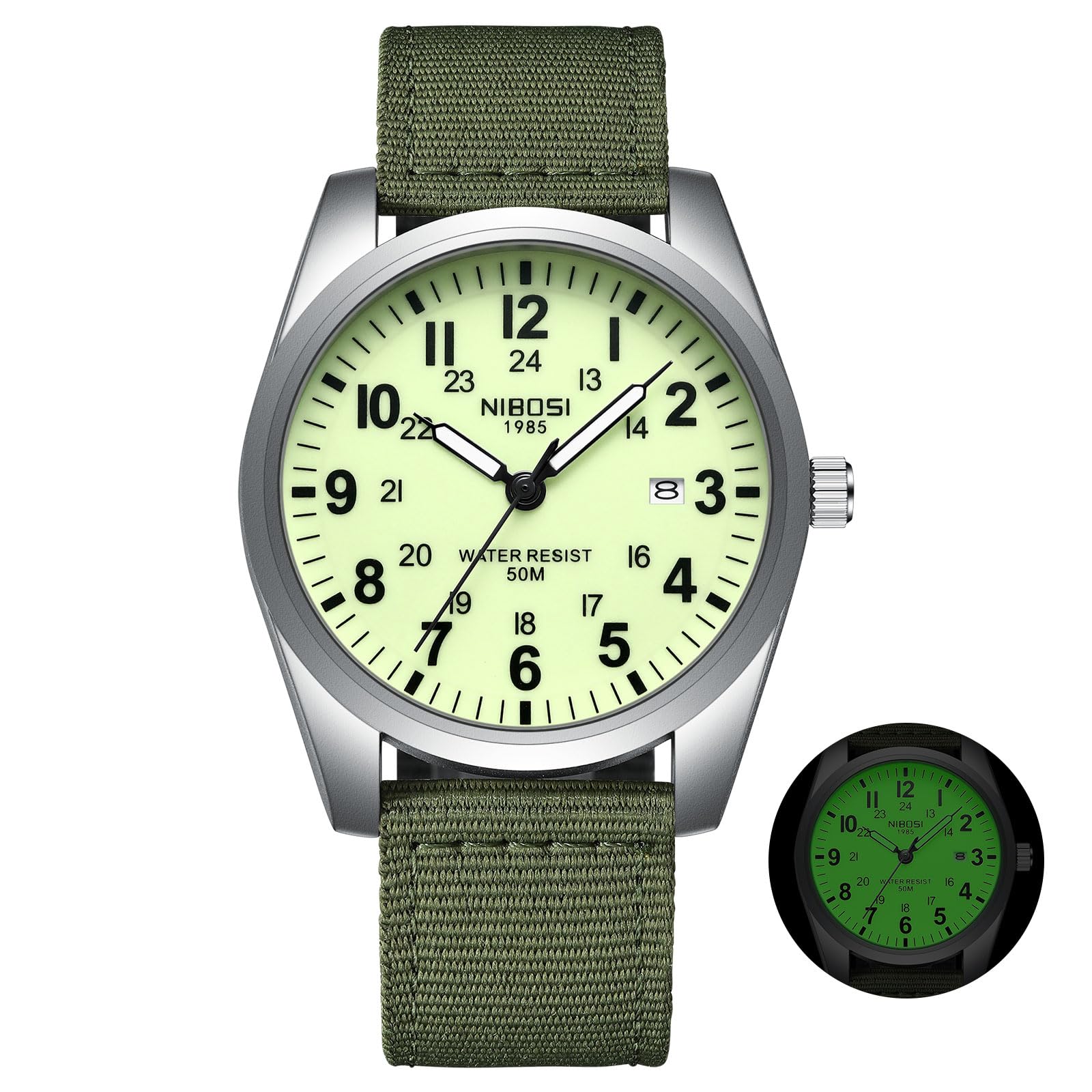 NIBOSI Men's Watch Fashion Military Green Watches for men Waterproof ...