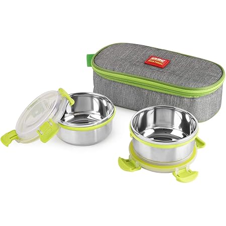 Buy Cello Max Fresh Click Steel Lunch Box Set, 300ml, Set of 2, Blue ...