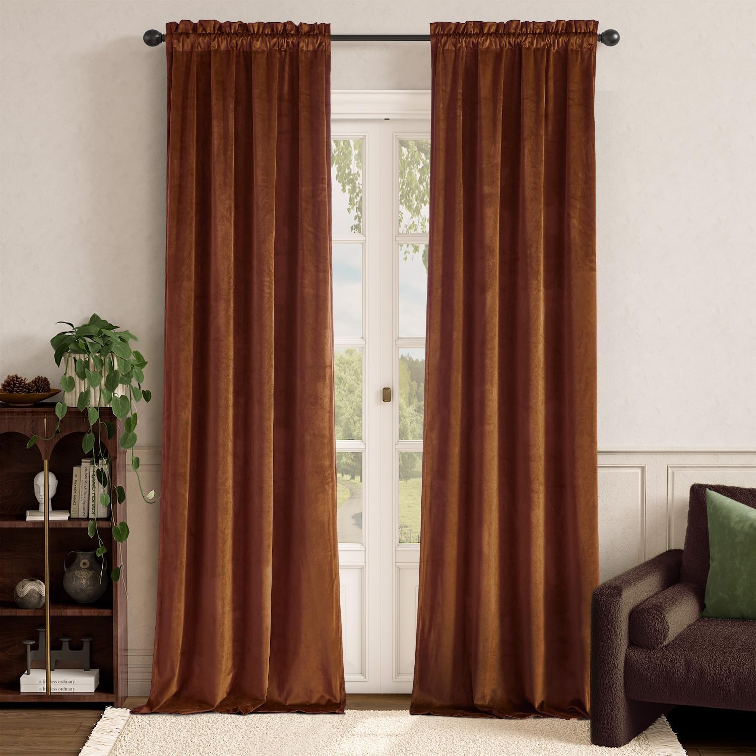 Amazon.com: Lazzzy Caramel Velvet Curtains Brown Thermal Insulated 108 ...