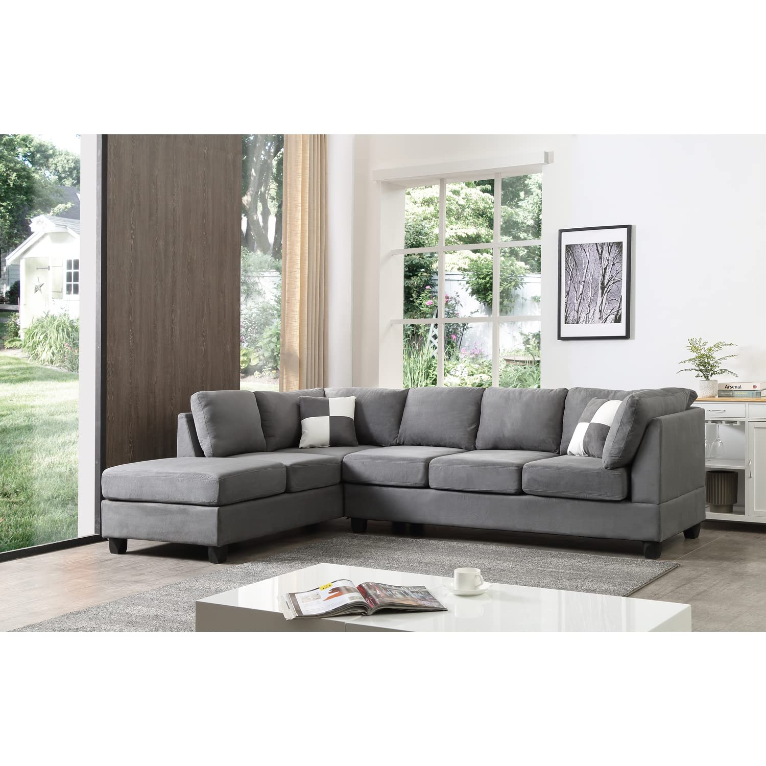 Amazon.com: HomeStock Elegant Escape L-Shape Sectional Sofa with Button ...