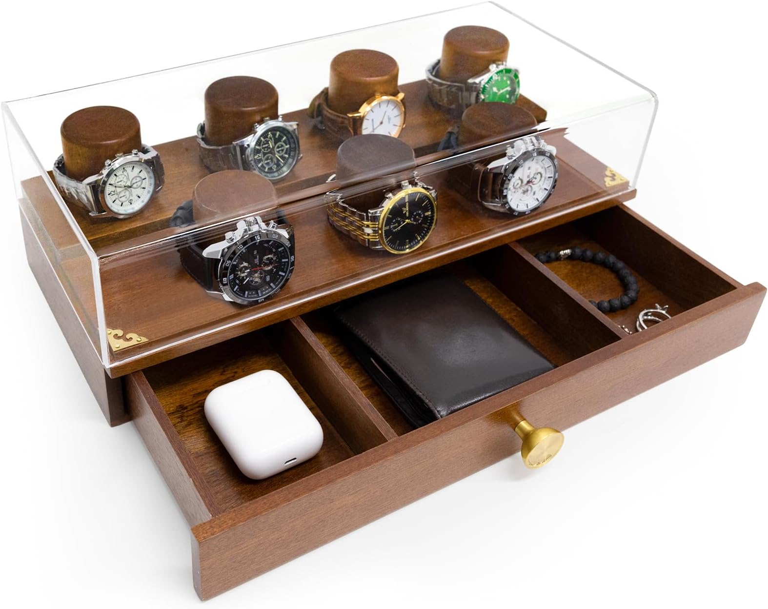 Amazon.com: Iswabard Wooden Watch Case, 2-Tier Watch Display Case Watch ...