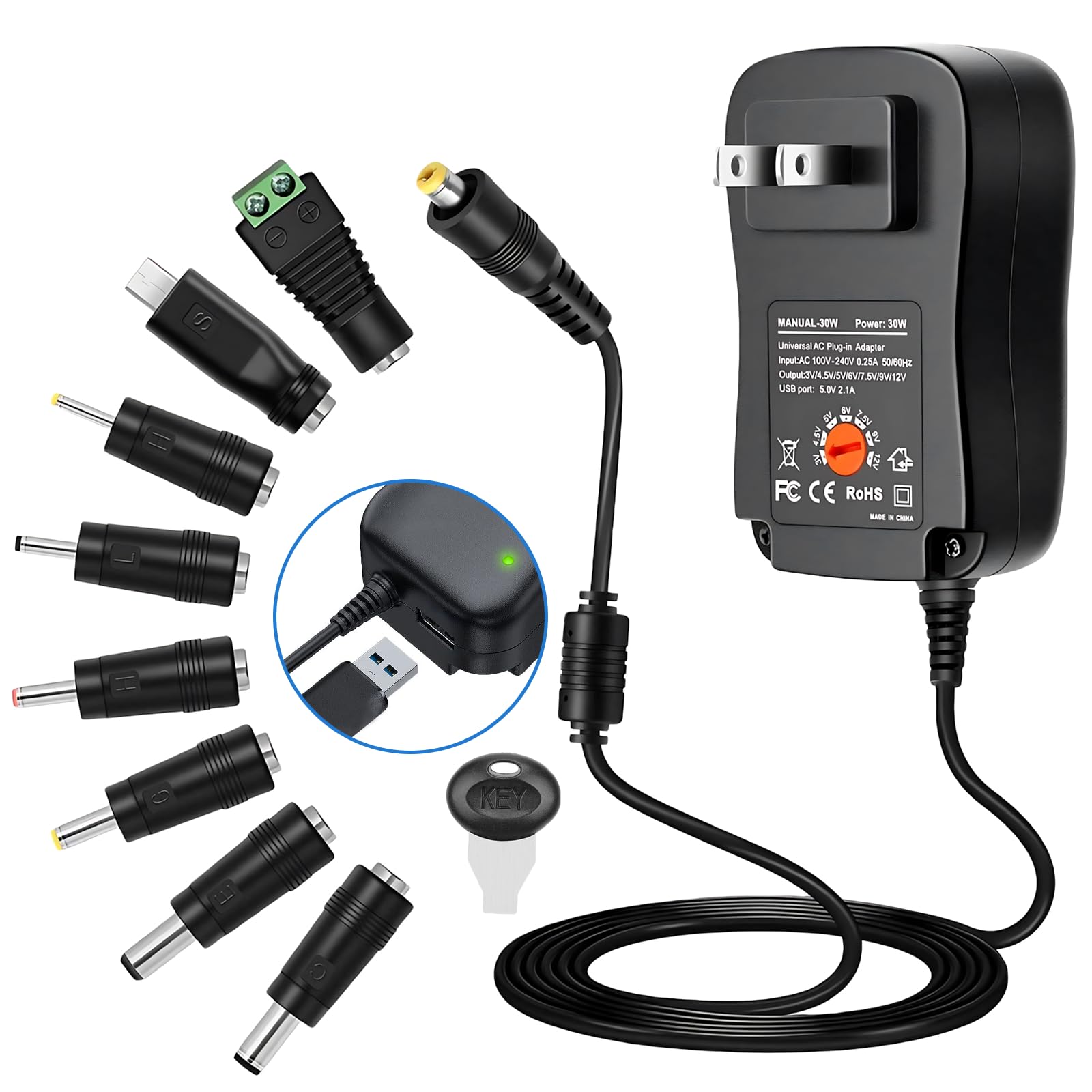 30W Eliminador de Corriente Con Puerto USB, Adaptador de Corriente ...