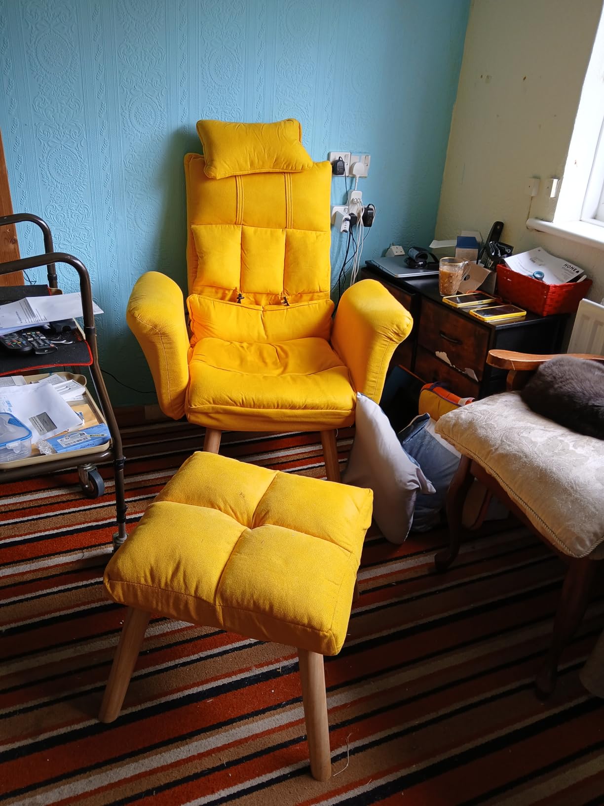 TUKAILAi Living Room Armchair with Footstools, Occasional Linen Tub ...