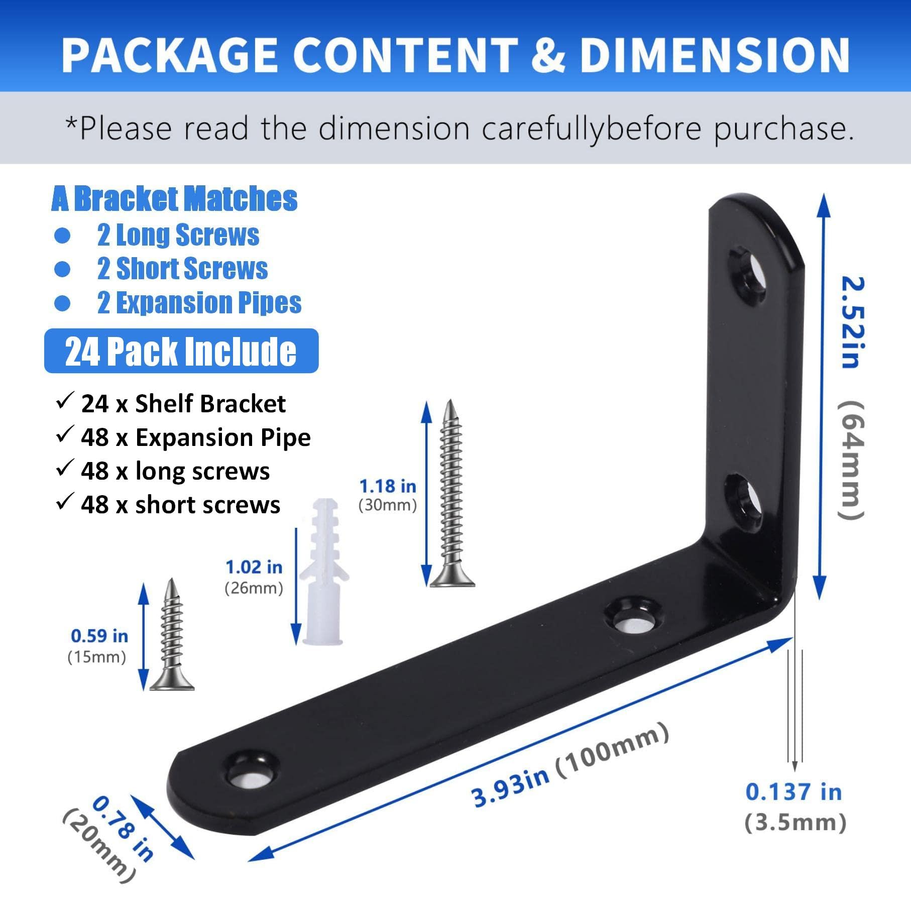 Snapklik.com : 24 Pcs Shelf Bracket,4 Inch Black Floating Shelf Bracket ...