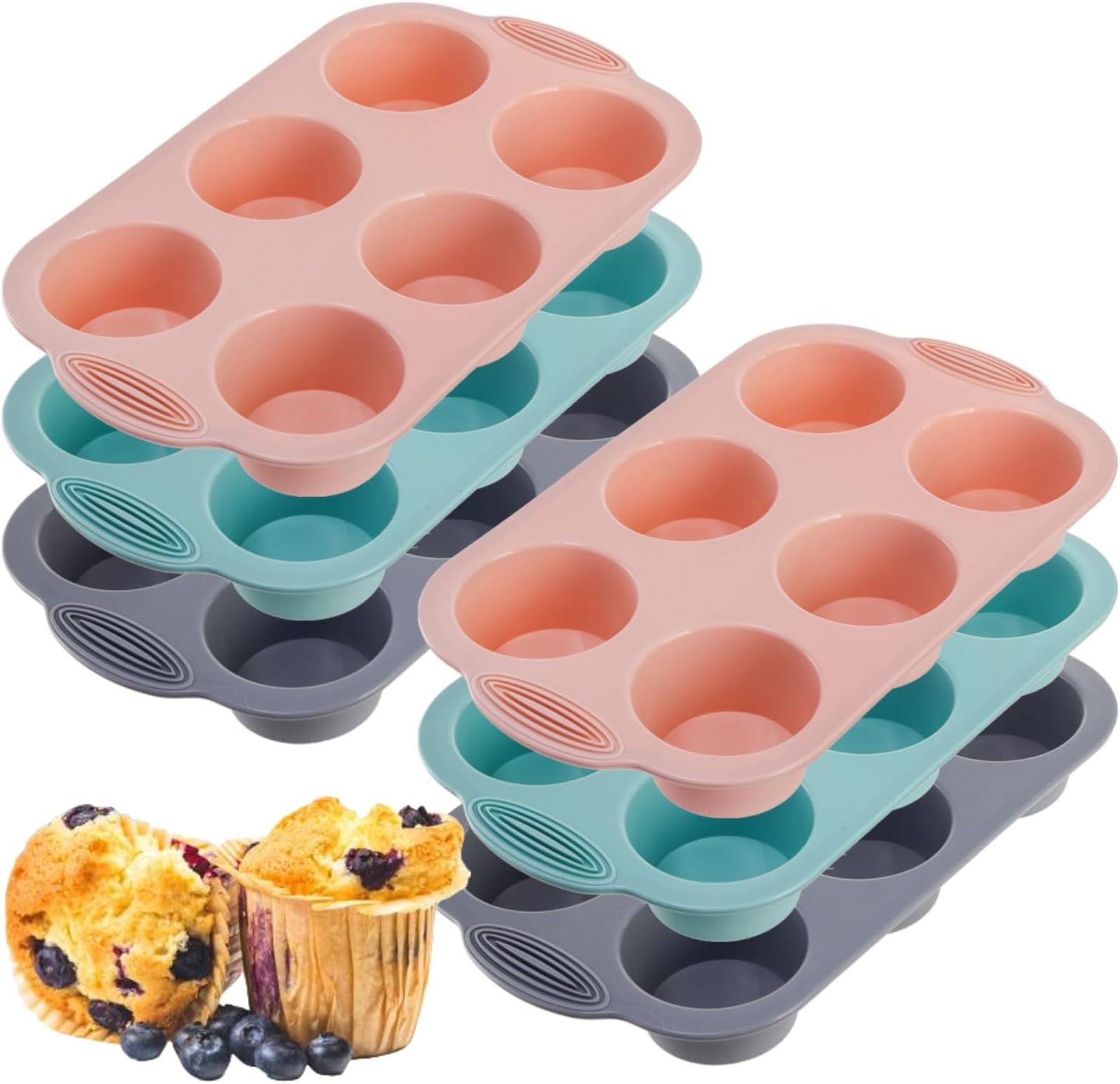 Amazon.com: Tlence 6 Pack Silicone Muffin Pan, 6-Cavity 5.5OZ Nonstick ...
