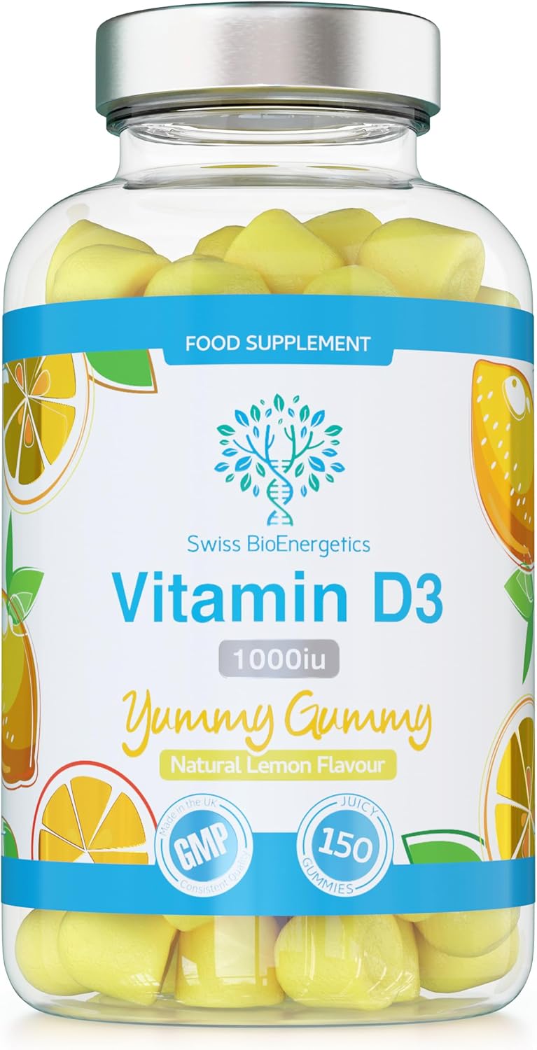 Vitamin D3 Gummies 25µg 1000IU - 150 Natural Lemon Flavour Chewable ...