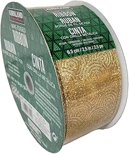 Amazon.com: Kirkland Signature Wire-Edged Gold Ribbon with Glitter ...