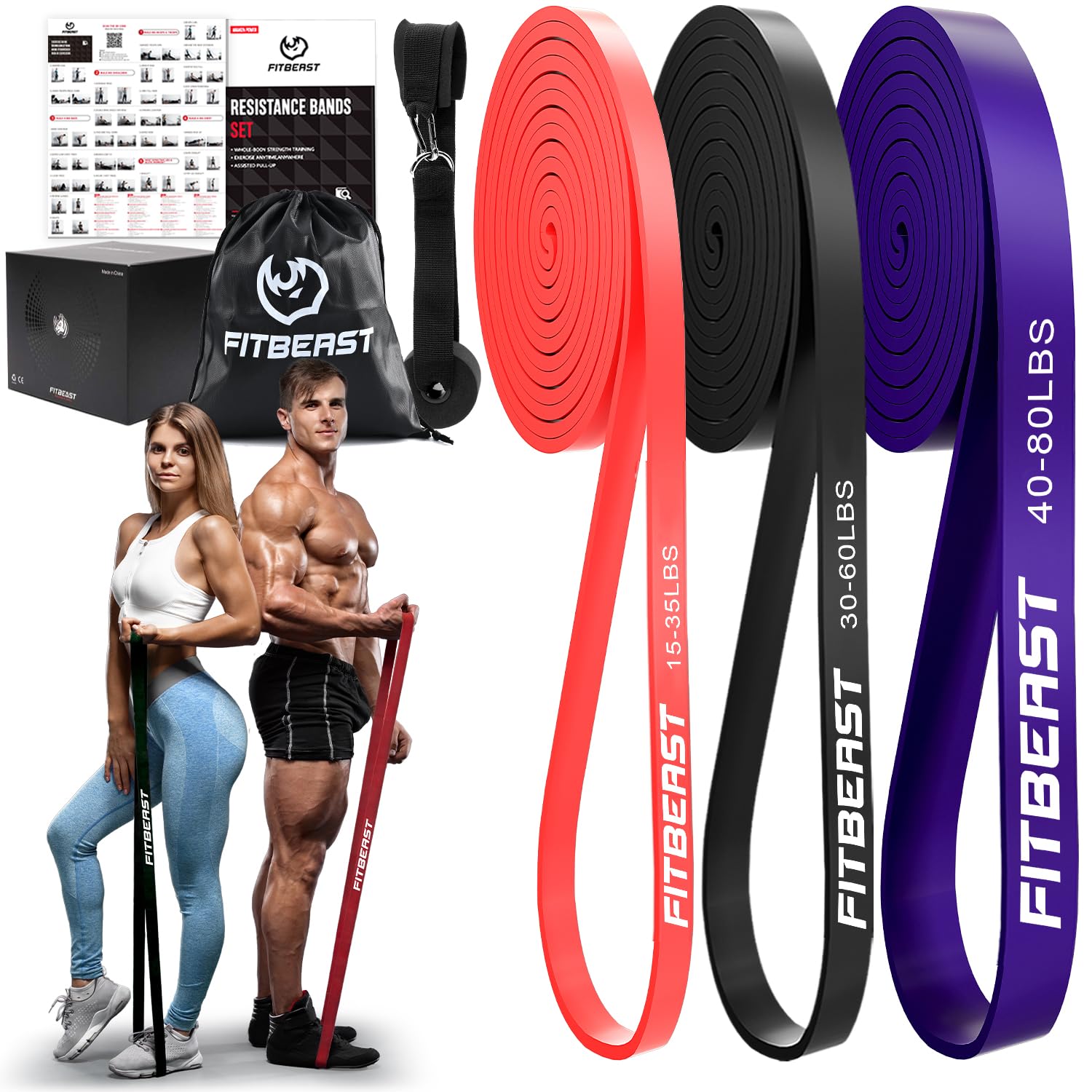 Snapklik.com : FitBeast Resistance Bands Set, 3 Different Levels, Pull ...