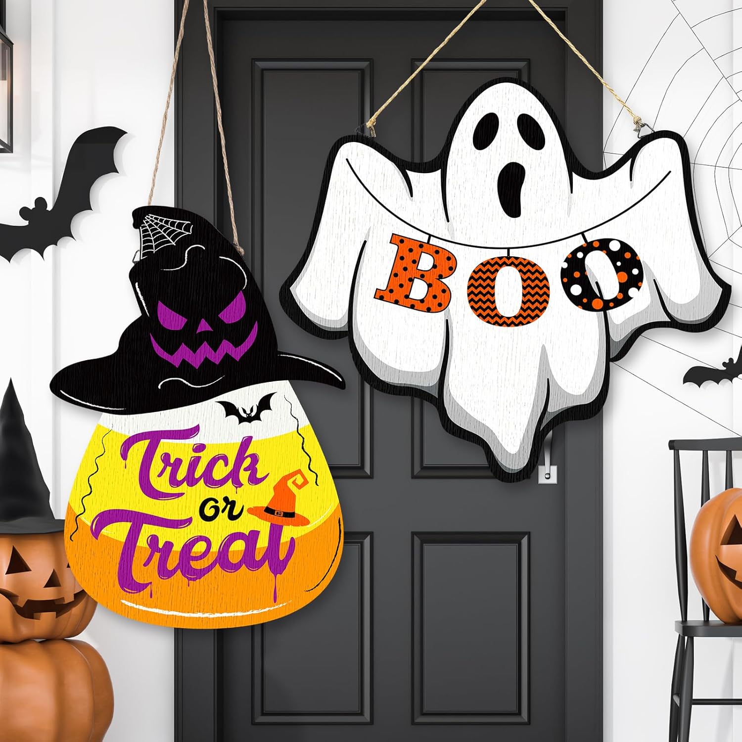 Amazon.com: Barydat 2 Pcs Halloween Door Sign Halloween Wooden Hanging ...