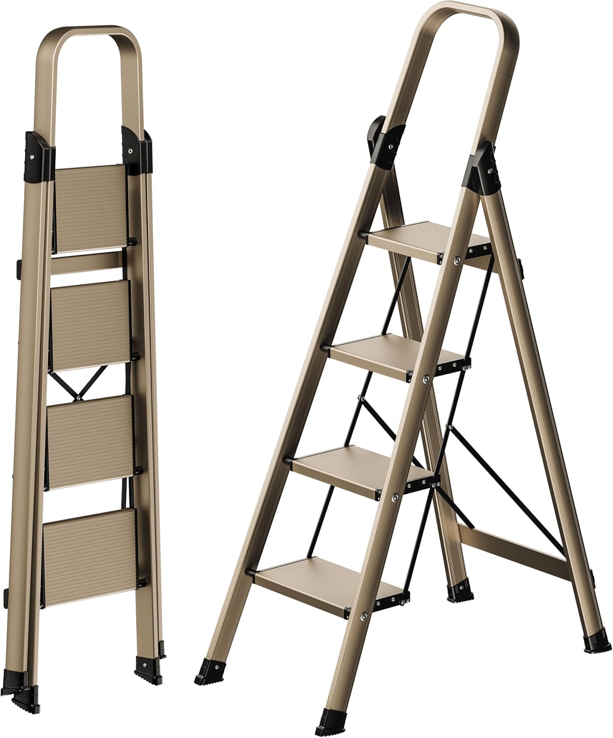 ASPERLAD 4 Step Ladder High-end Aluminum Folding Step Stool with Wide ...