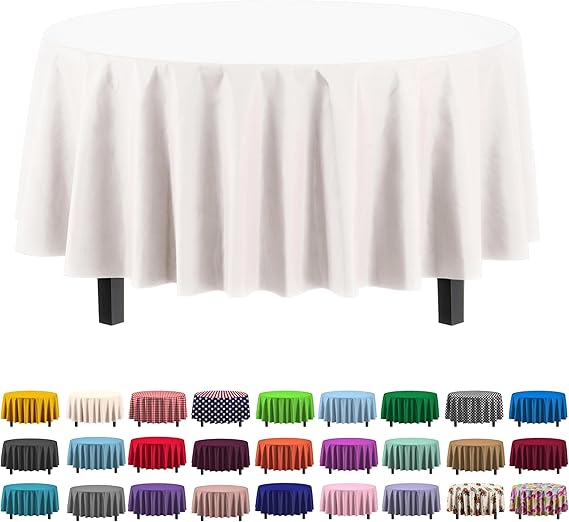 Amazon.com: 12-Pack Premium Plastic Tablecloth 84in. Round Table Cover ...