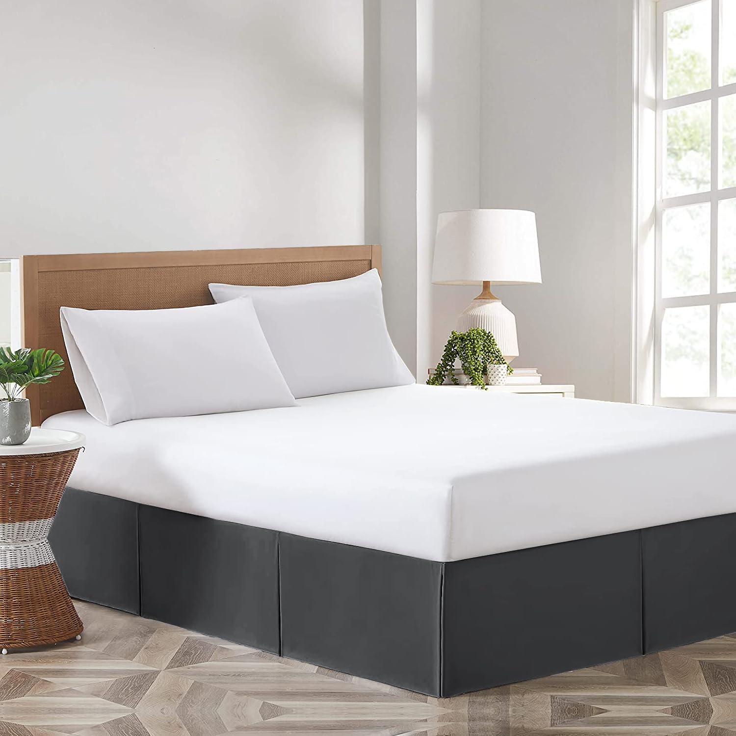 Amazon.com: Dee's Collection Dark Gray Magic Bed Skirt - Queen Size ...