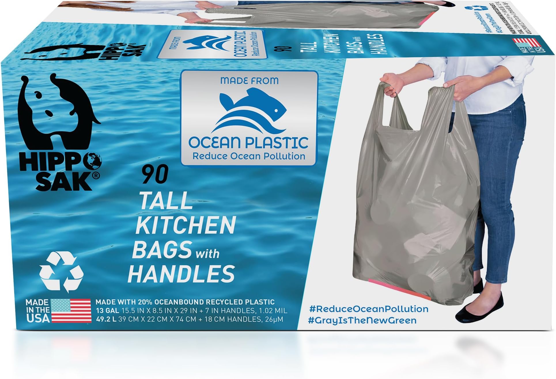 Amazon.com: Hippo Sak 13 Gallon Blue Recycling Bags with Handles ...