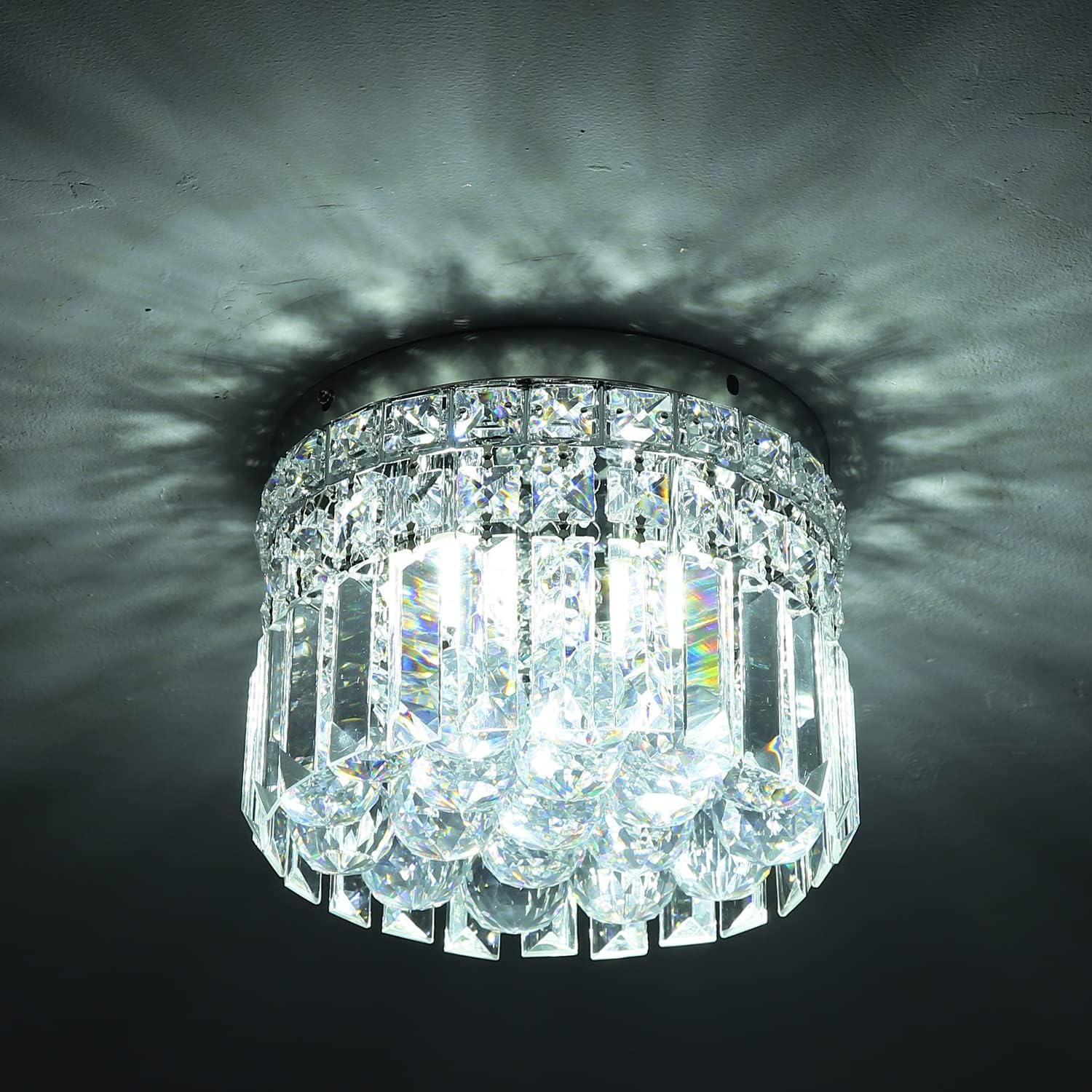CEENLI Mini Modern Round Crystal Flush Mount Chandelier 7.8 inch ...
