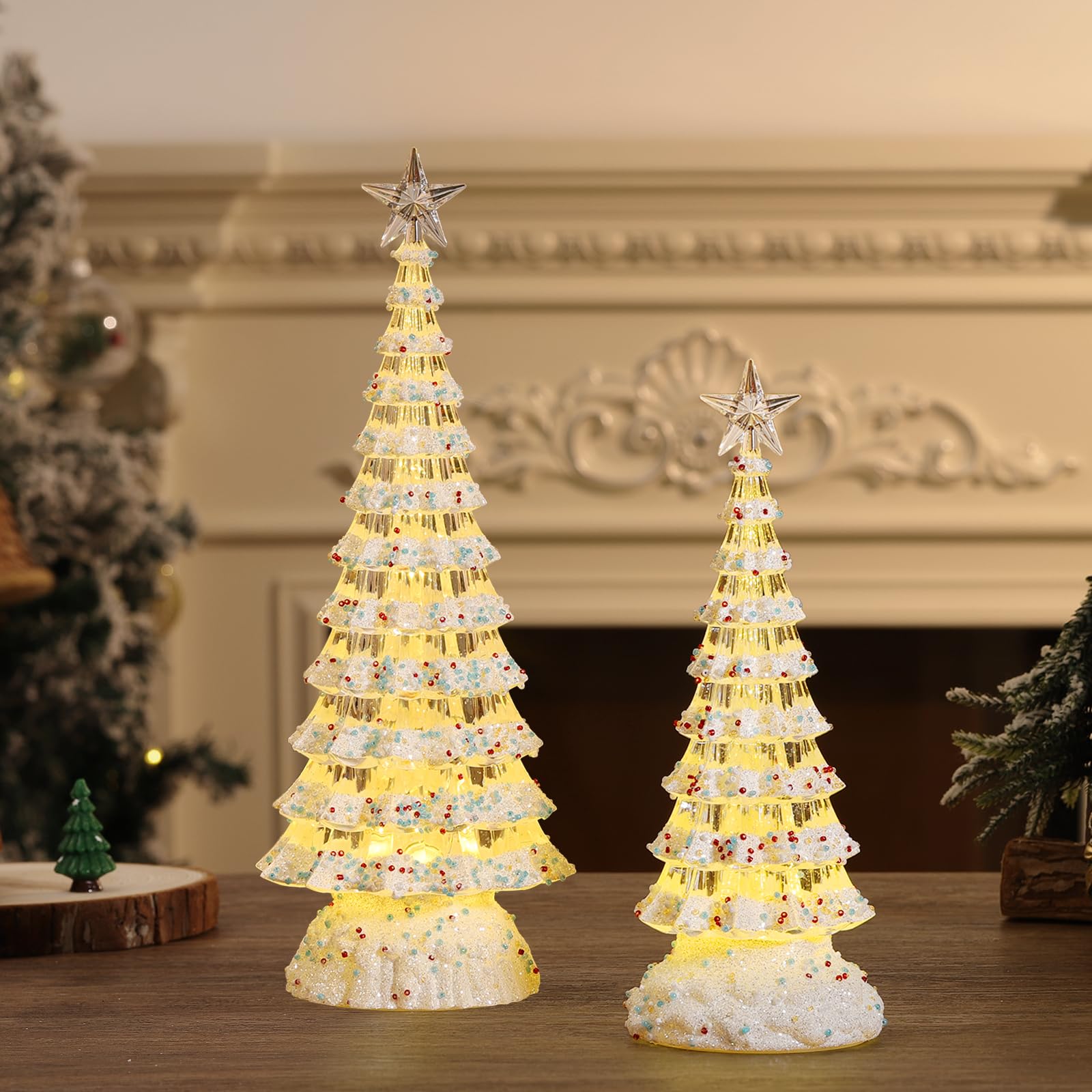 Amazon.com: Lewondr Christmas Tree Tabletop Decoration, 2 PCS Snow Cone ...