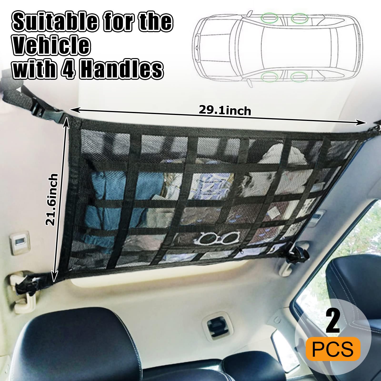 Snapklik.com : 2 Pcs Car Ceiling Cargo Net Pocket Storage Net, 315"x216 ...