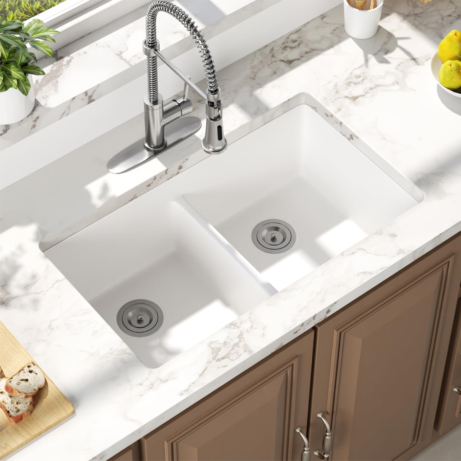 Enbol 31 Inch White Quartz Granite Composite Kitchen Sink - Durable ...