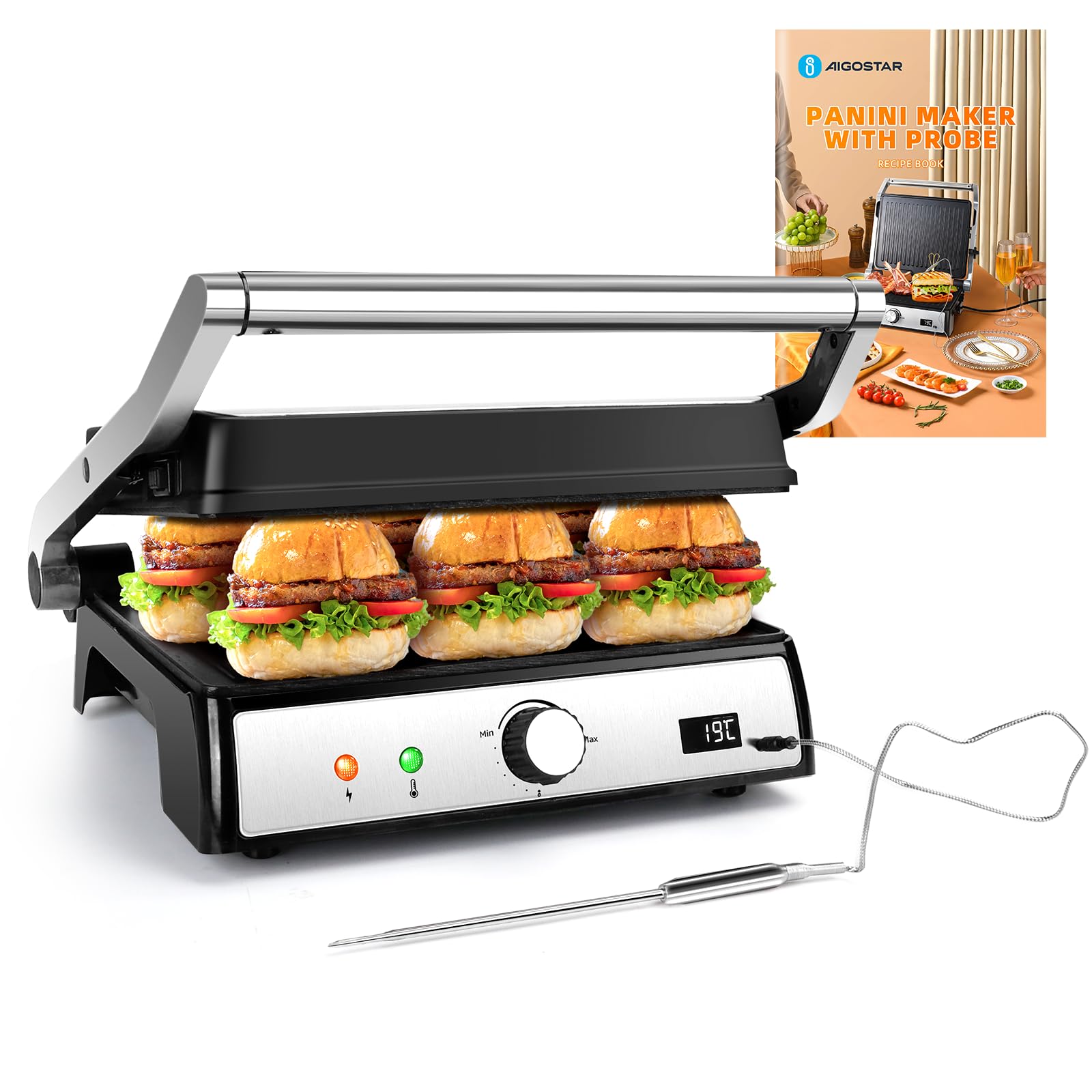 Aigostar Sandwich Toaster 2000W Toastie Maker with Meat Thermometer ...