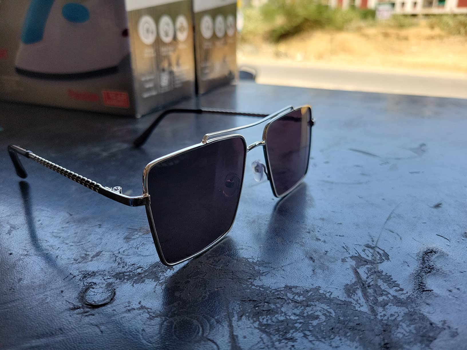 Buy ALLWiNGS Retro Rectangular Aviator Sunglasses Premium Glass Lens ...