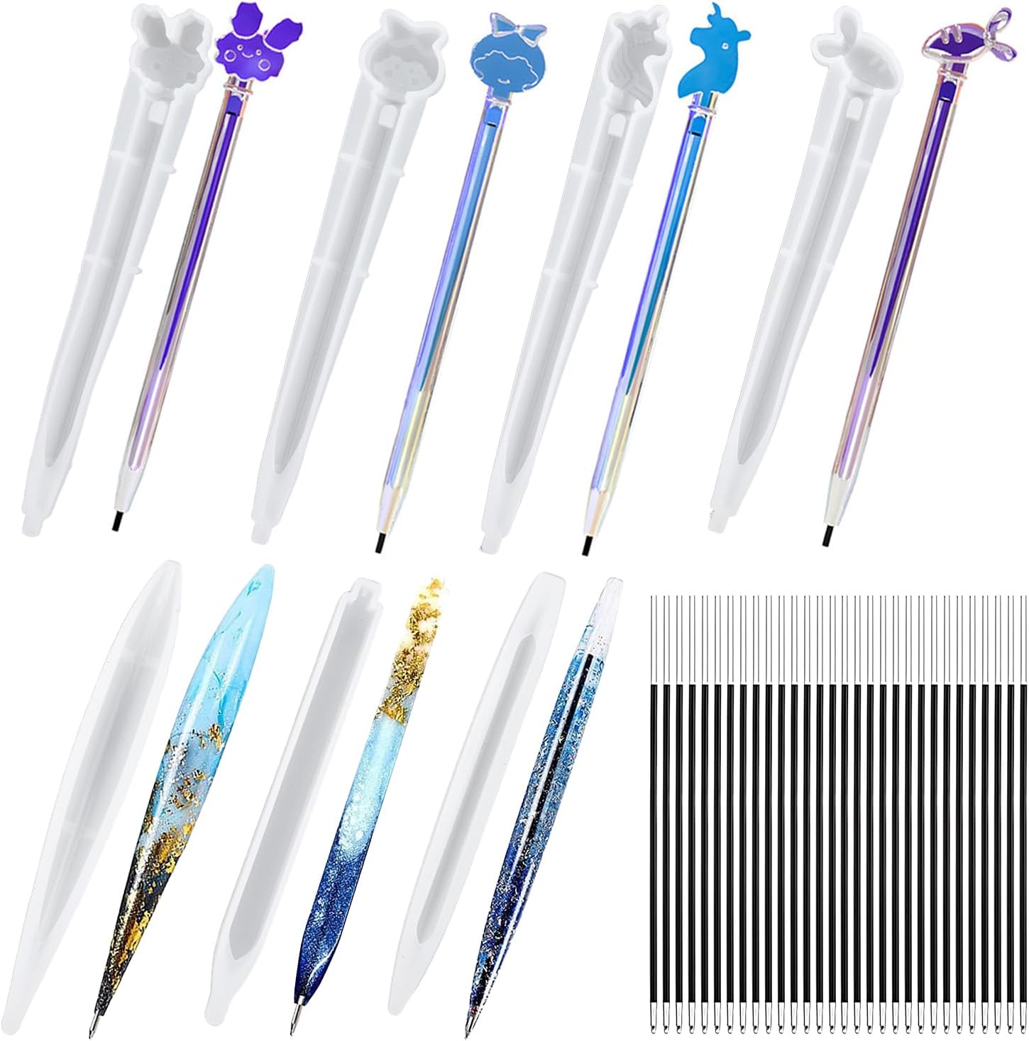 Amazon.com: Waitamo 7Pcs Pen Resin Silicone Molds with 30 Pen Refills ...