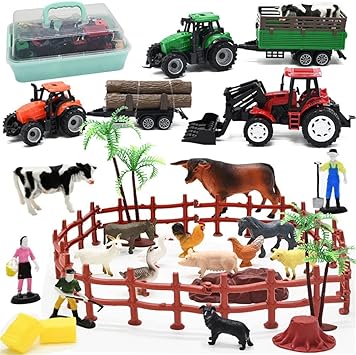 Amazon.com: Farm Animals Figures Playset, 40 Pcs Farm Toy Tractor with ...