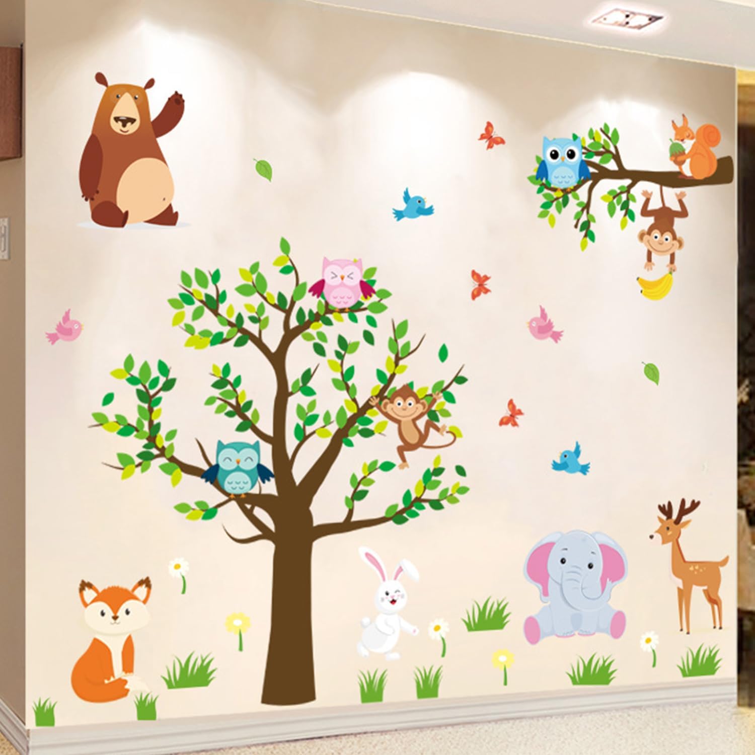 Amazon.com: Arawat Animal Tree Wall Decals Decor for Bedroom Zoo Wall ...