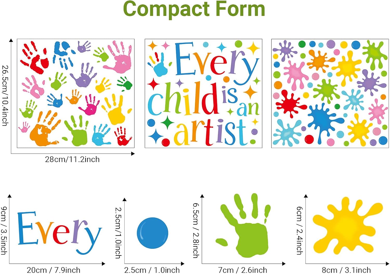Outus 3 Sheets Every Child is an Artist Wall Decals Multicolor Paint ...