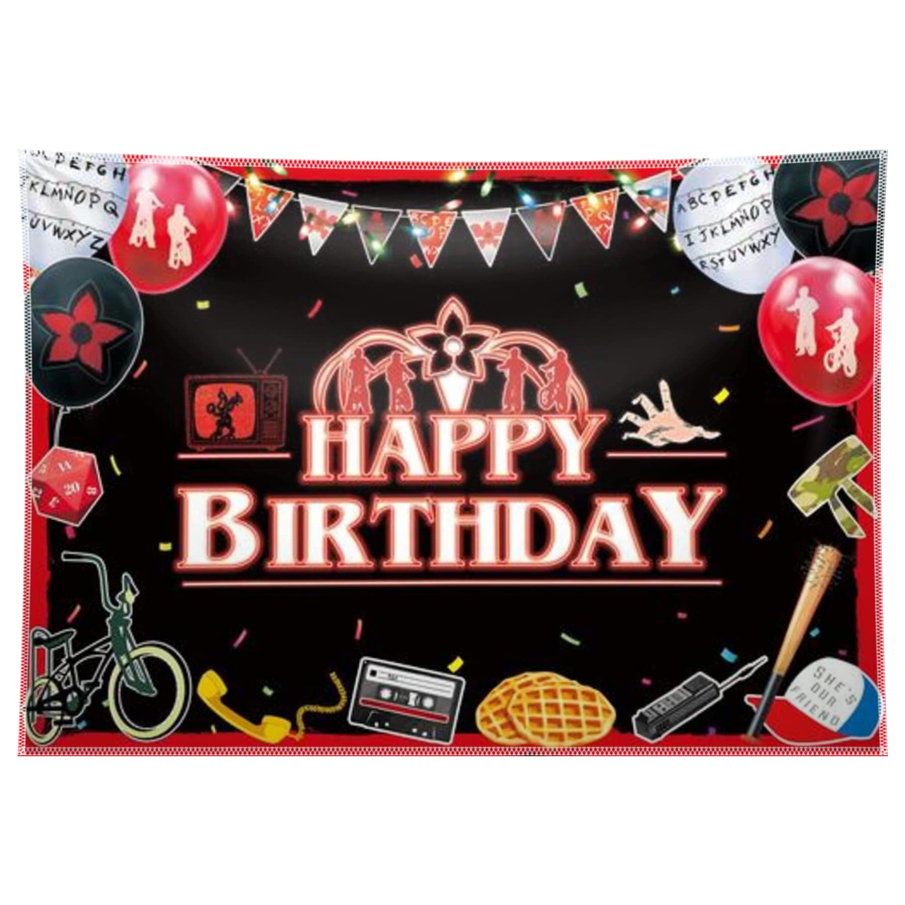 Buy Allenjoy 96x72inch Fabric Stranger Happy Birthday Backdrop Alphabet ...