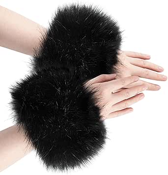 WATAME Women Faux Fur Wrist Cuffs Winter Short Fuzzy Arm Warmers Plush ...