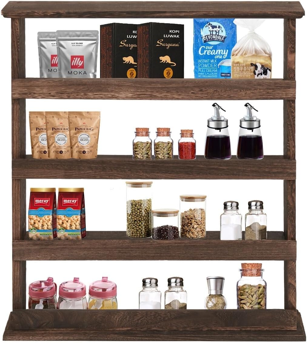 Amazon.com: Wooden Spice Rack Wall Mount Or Countertop Holder Brown ...