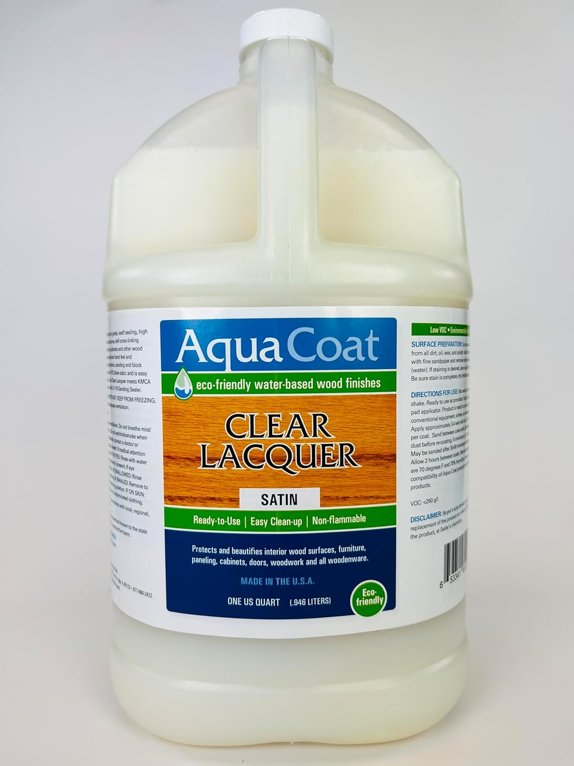 Aqua Coat Clear Lacquer in Satin Finish - Self-Cross-Linking, Premium ...