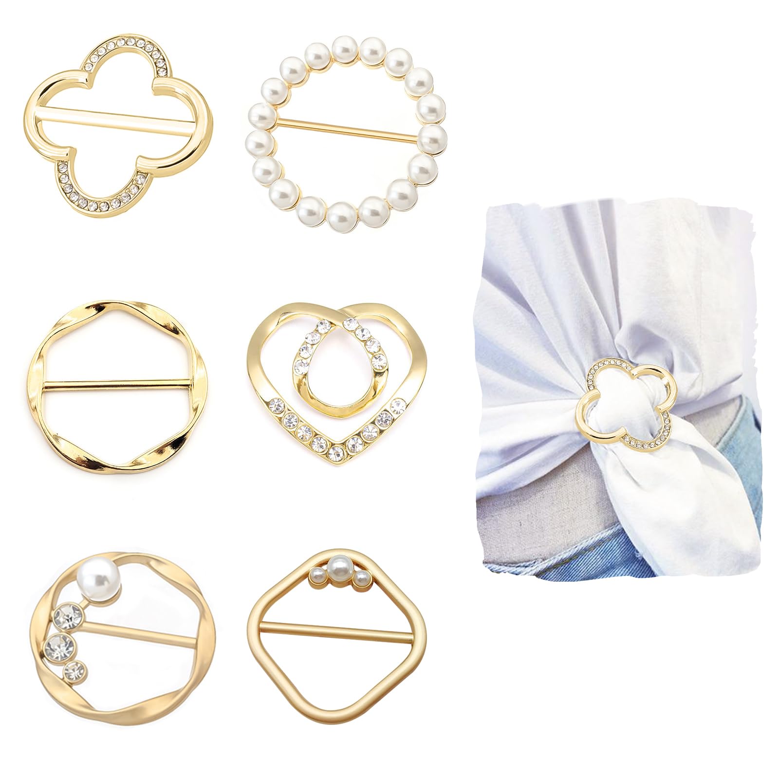 Amazon.com: heqxwl 6 Pcs Silk Scarf Ring Shirt Clips，Clothing Ring Wrap ...