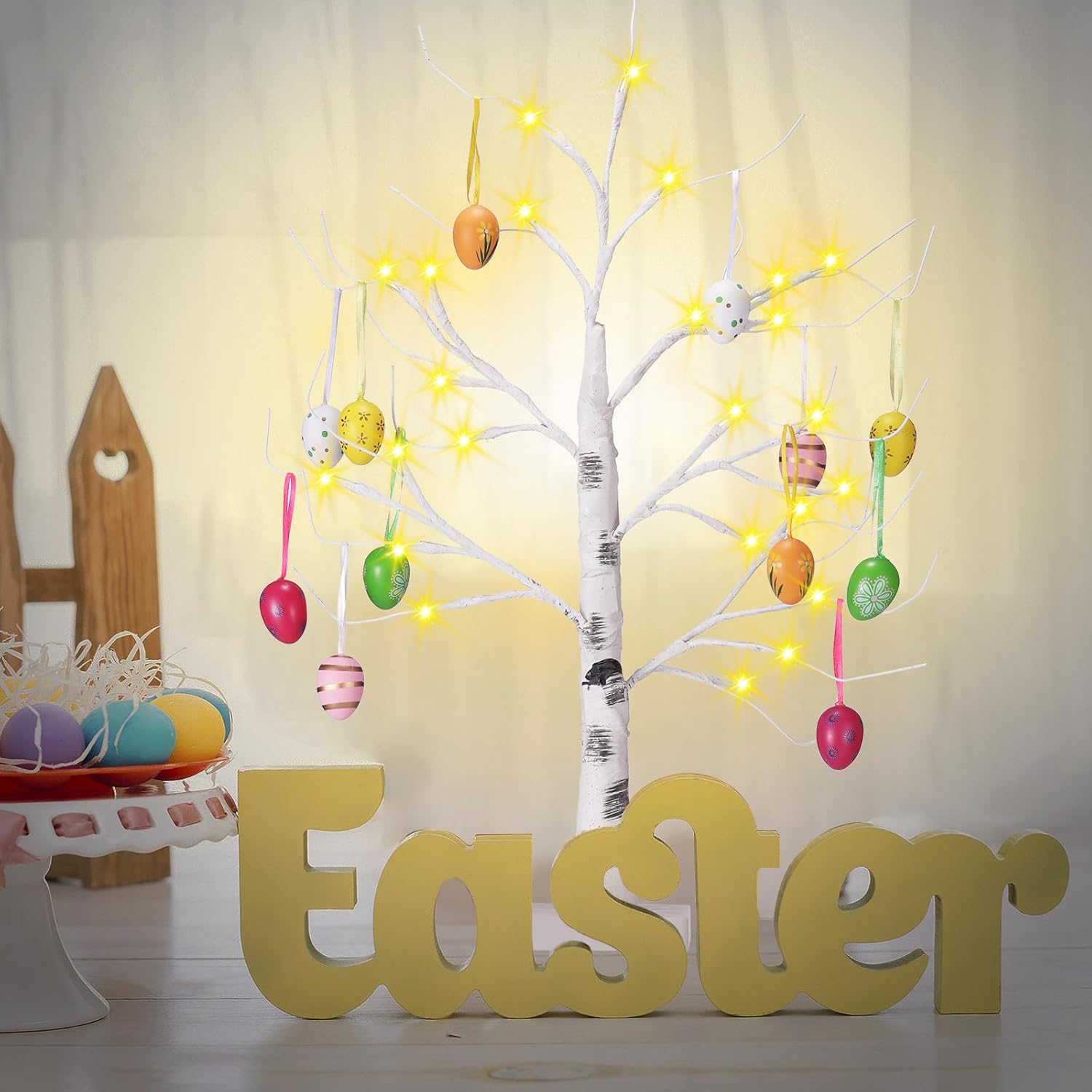 Amazon.com: 24" Easter Lighted Birch Tree with 12pcs Egg Ornaments ...