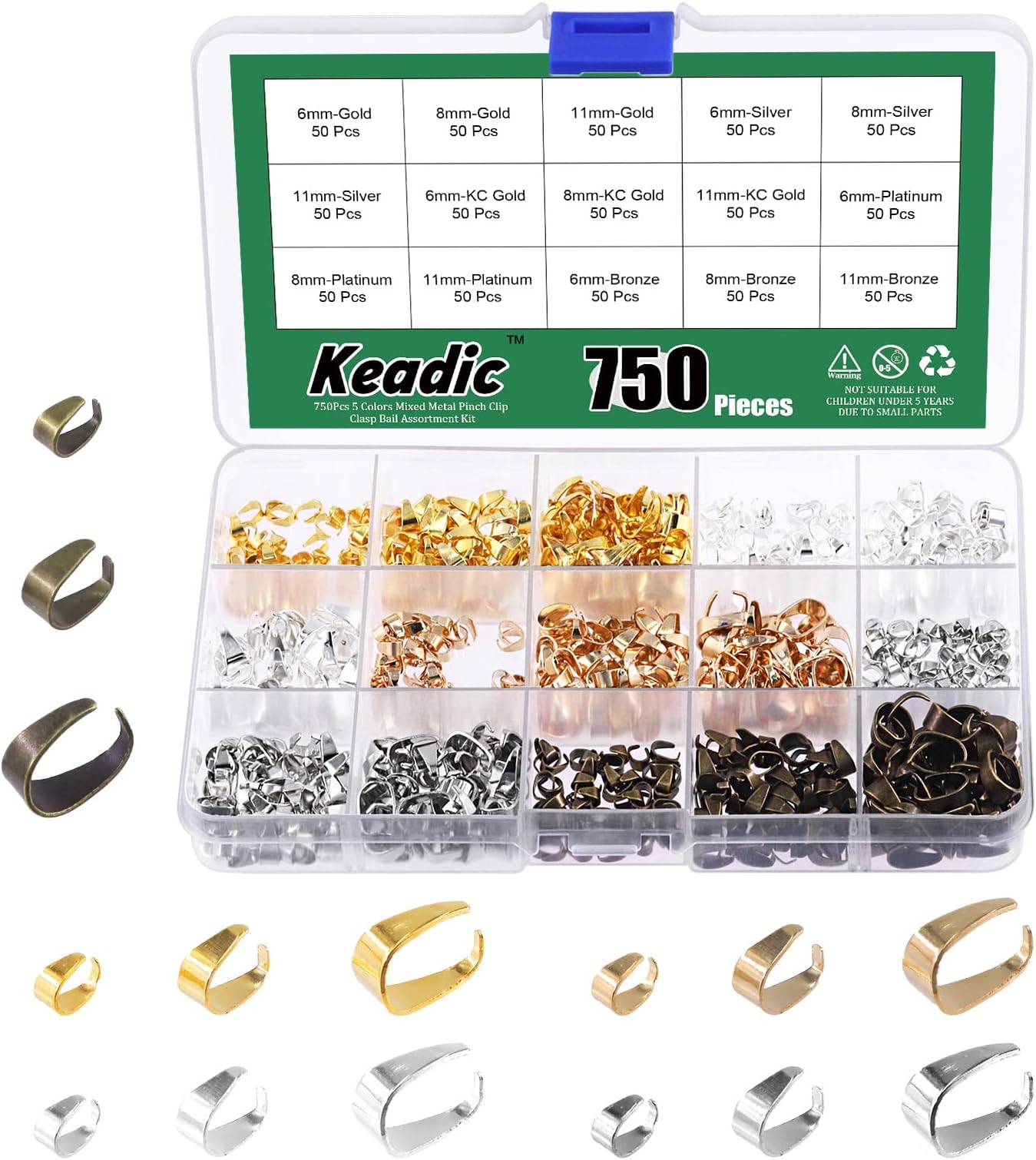 Amazon.com: Keadic 750Pcs 5 Color Metal Pinch Clip Snap Bail Assortment ...