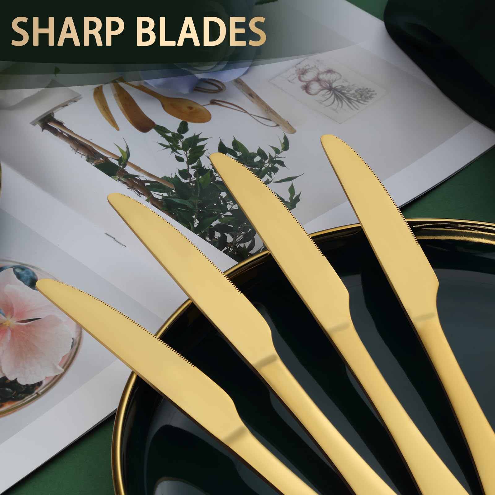 Snapklik.com : Gymdin Gold Dinner Knives Set Of 24, 8.8” Ultra Sharp ...