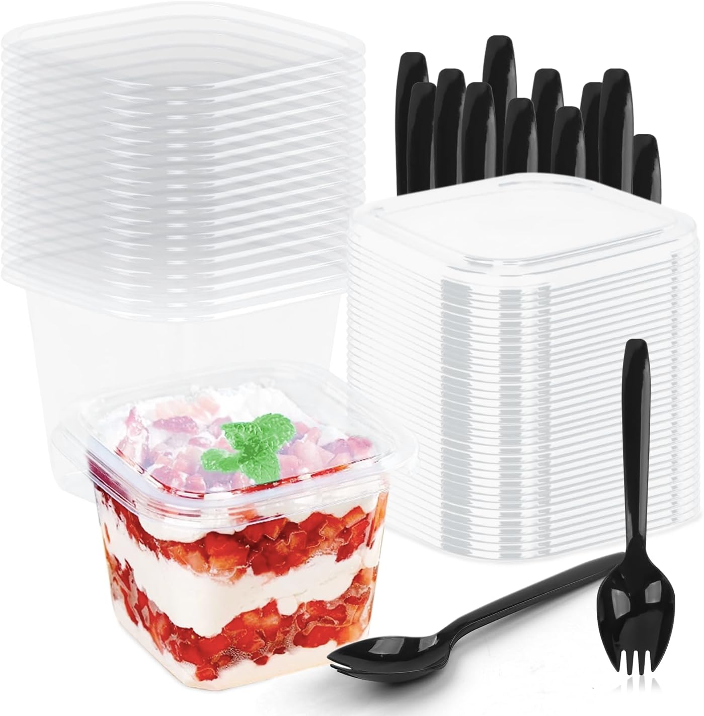 Amazon.com: Rocutus Square Clear Plastic Dessert Cups with Lids ...