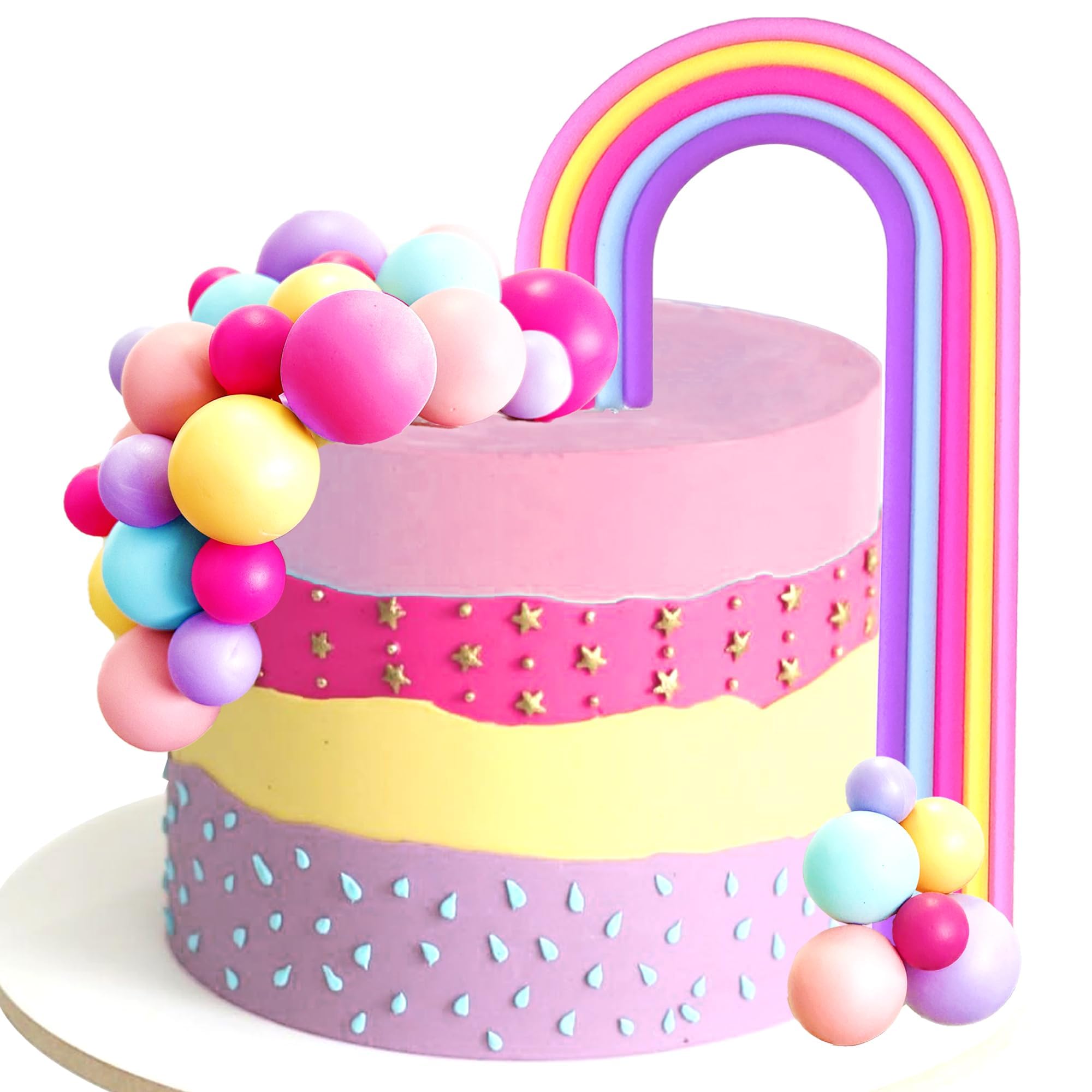 Amazon.com: 28PCS Rainbow Cake Toppers Colorful Balls Cake Decorations ...