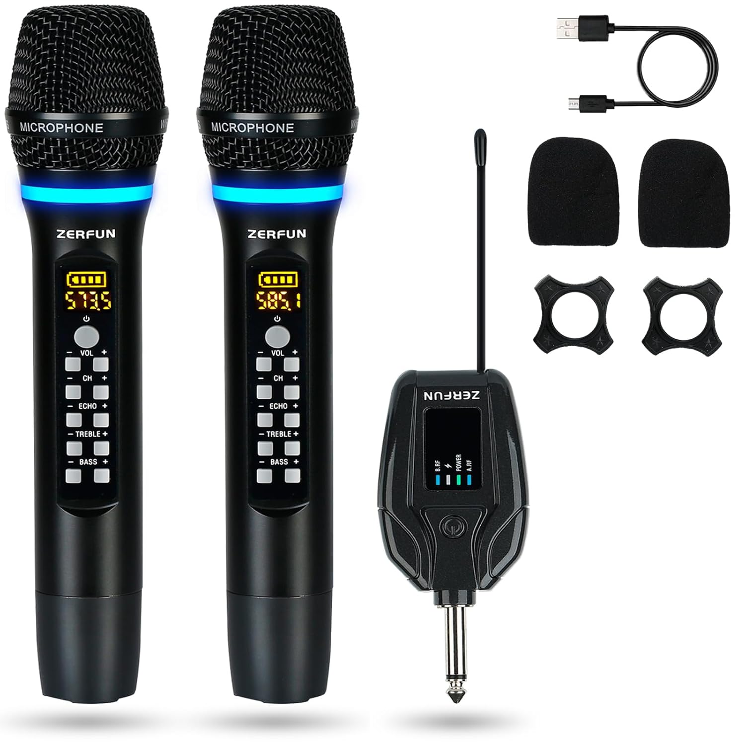 ZERFUN Wireless Microphones Rechargeable, Metal UHF Wireless Mic ...