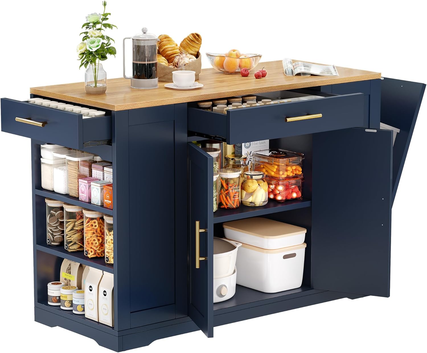 DWVO Large Kitchen Island with Trash Can Storage Australia | Ubuy
