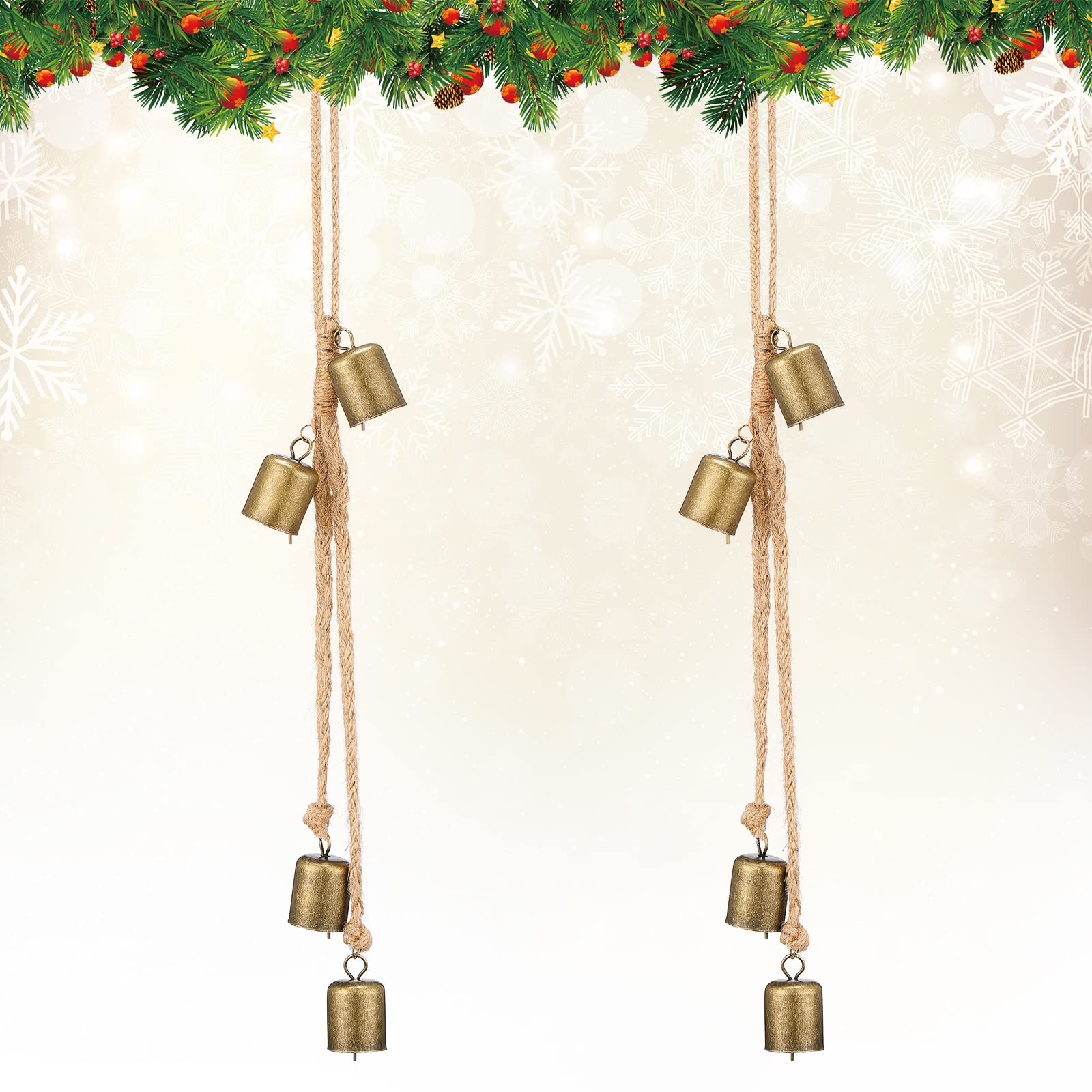 Amazon.com: 2 Pieces Christmas Bells Rustic Vintage Gold Brass Bells ...