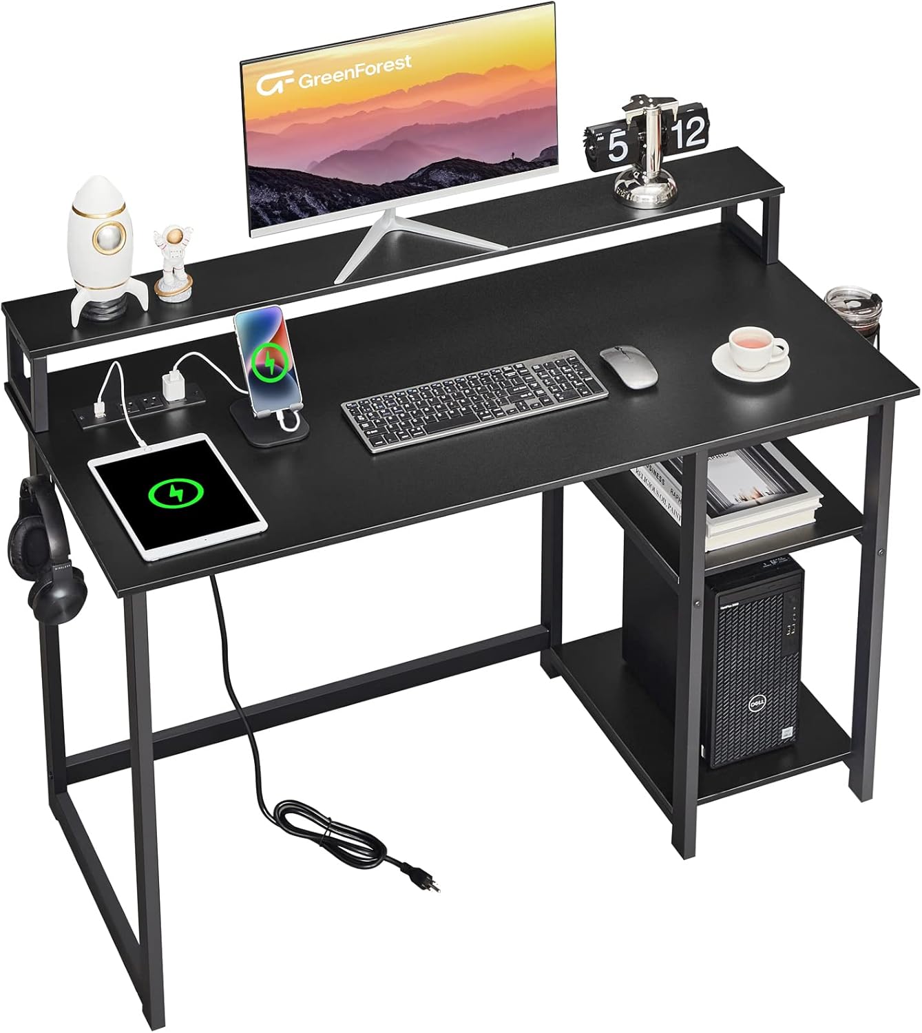 Amazon.com: GreenForest Computer Desk with USB Charging Port and Power ...