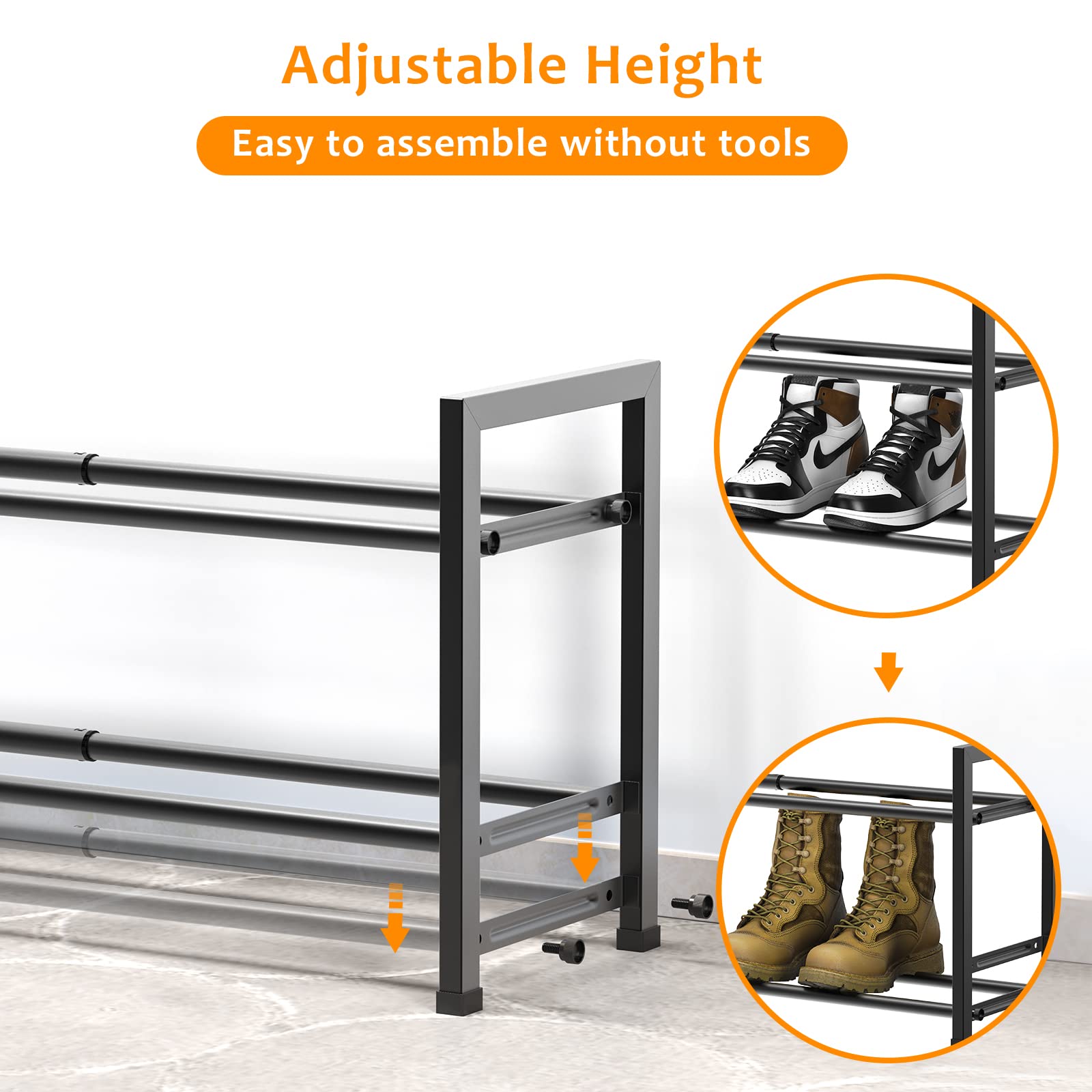 Bumusty Shoe Rack for Closet, Closet Shoe Rack Floor, 2 Tier Black Shoe ...