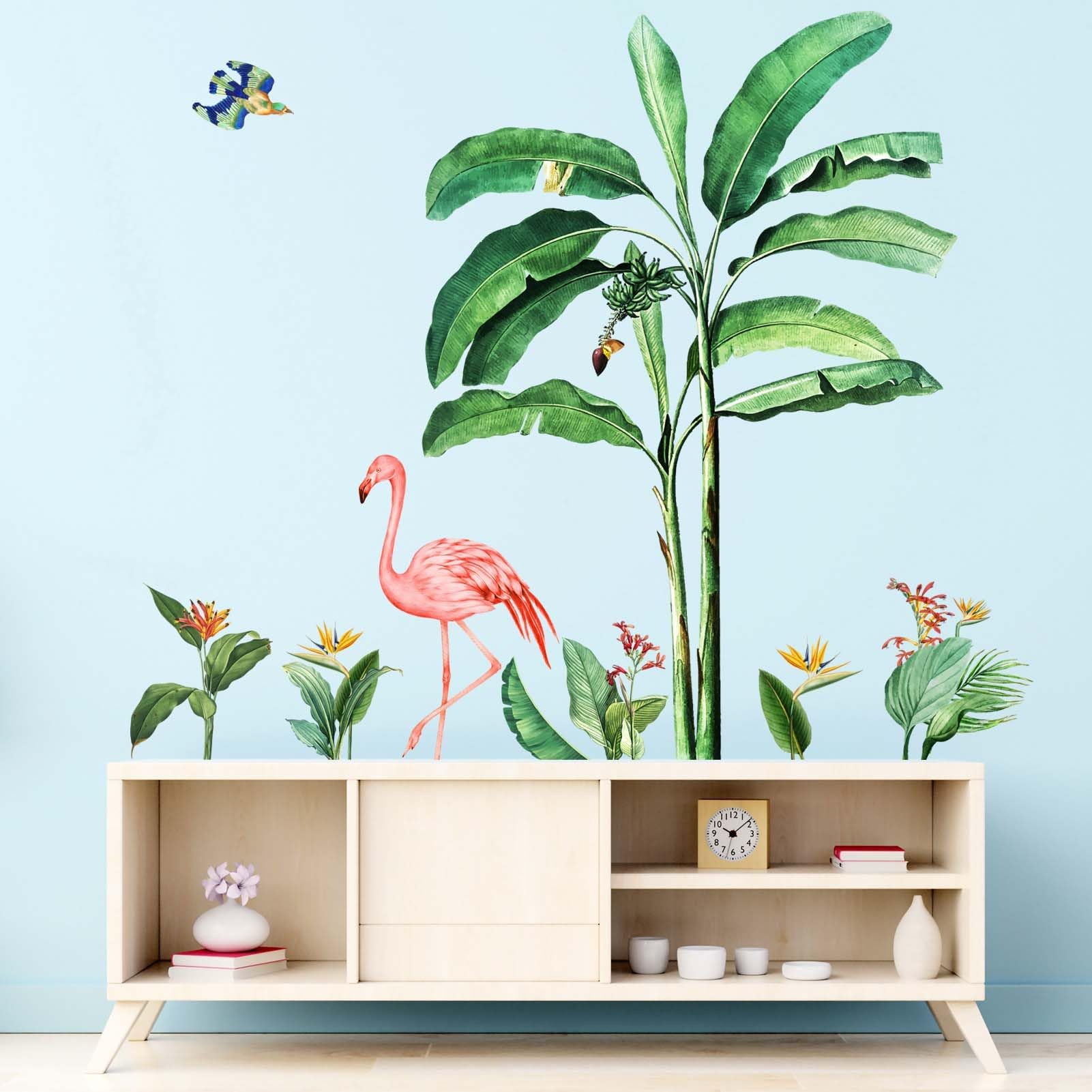 Amazon.com: Amimagen Tropical Leaves Flamingo Wall Stickers - Green ...
