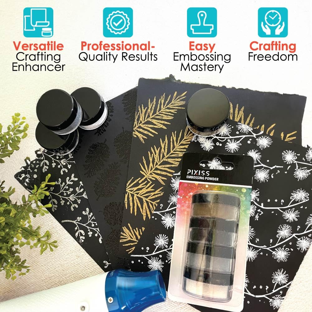 Embossing Powder Pixiss Kit - 4 Color Set With Anti-Static Pouch For ...