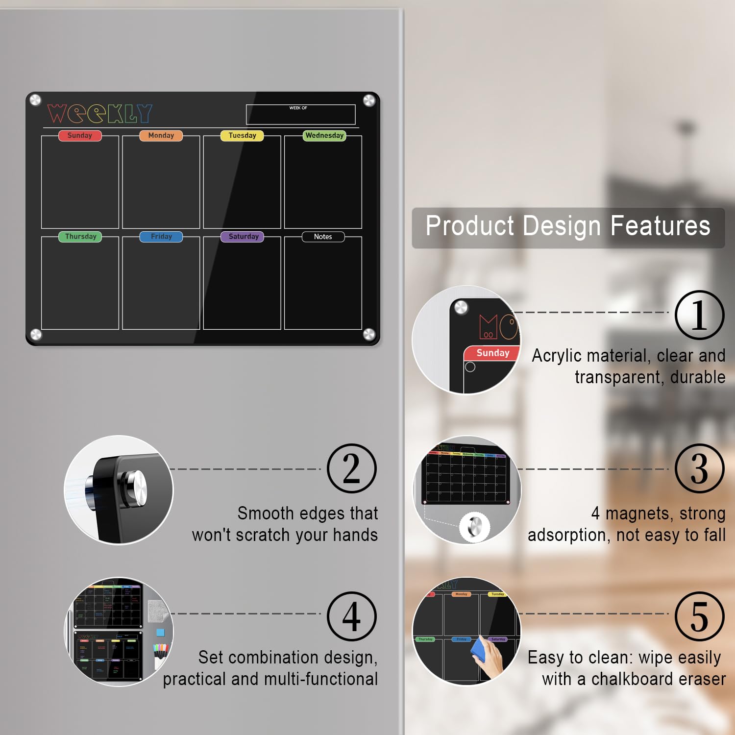 Snapklik.com : Hivillexun 2-Pack Black Acrylic Magnetic Dry Erase ...