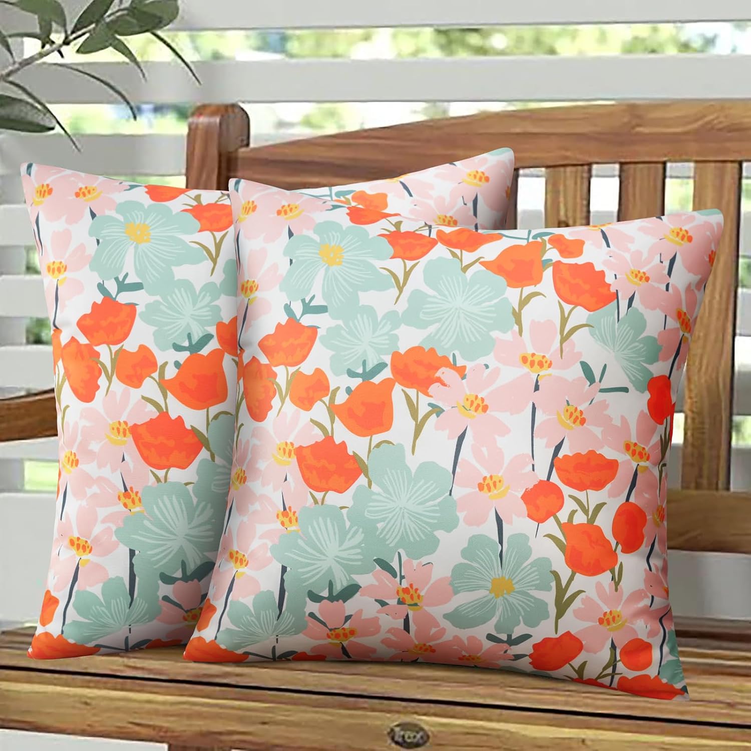 Amazon.com : Pyonic Pack of 2 Outdoor Pillows Cover 18X18 inch Floral ...