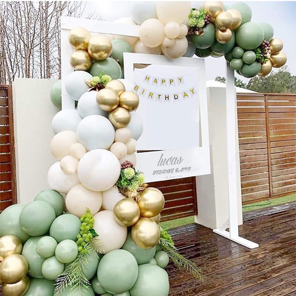 Buy 117Pcs Sage Green Balloon Garland Arch Kit，White Gold Confetti ...